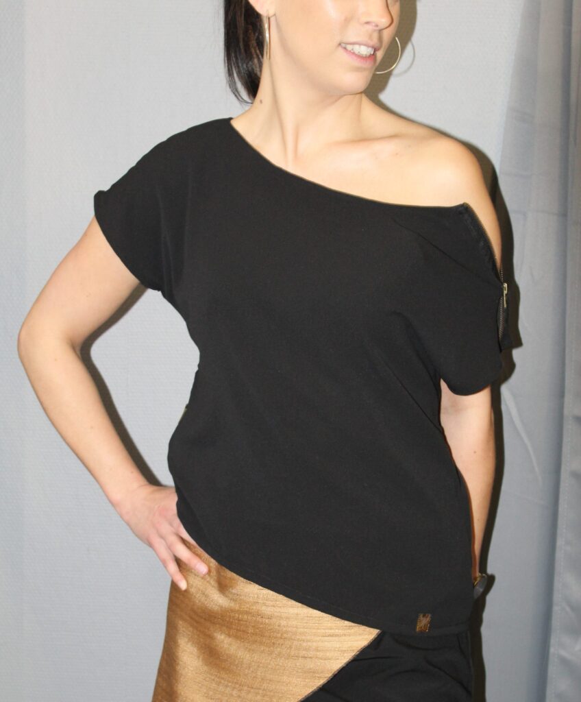 Tshirt Noir Double Zip Miss Tiffy - Miss Tiffy Création